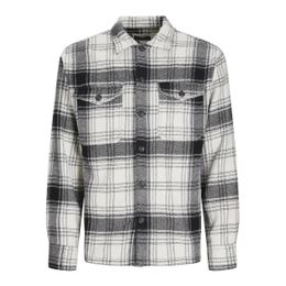 Jack & Jones JACK & JONES Herren Langarmhemd "JCOEDDIE CHECK WOOL BLEND OVERSHIRT LS", wei&szlig;, Gr. L, kariert, Web, Obermaterial: 87% Polyester, 11% Wolle, 2%