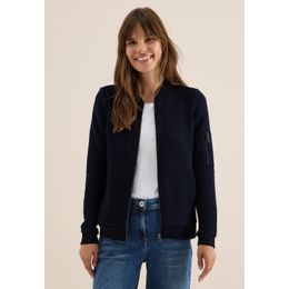 Cecil Damen Blouson, blau, Gr. XXL, unifarben, Stoff, 60% Polyester, 37% Viskose, 3% Elasthan, Jacken, mit Stehkragen
