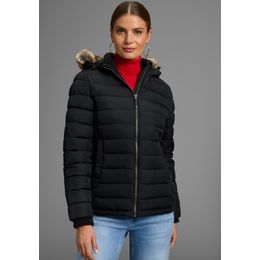 Polarino Damen Steppjacke, schwarz, Gr. 40, Fellimitat, unifarben, Web, Obermaterial: 100% Polyester. Futter: 100% Polyester. Wattierung: 100%
