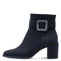 Marco Tozzi Damen Stiefelette, Gr. 37, blau, Textil, Veloursleder, unifarben, Schuhe, Blockabsatz, Ankleboots mit modischer Zierschnalle