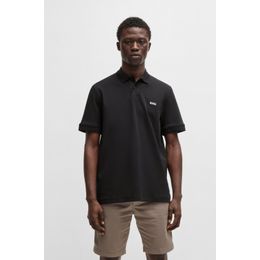 BOSS Orange Herren Poloshirt "Pe Interlock", schwarz, Gr. L, unifarben, Jersey, Obermaterial: 100% Baumwolle, Shirts, aus Baumwoll-Piqu&eacute; mit
