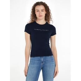 Damen T-Shirt "TJW SLIM LINEAR TEE EXT", blau, Gr. 4XL, Tommy Jeans CURVE, unifarben, Single Jersey, Obermaterial: 100% Baumwolle, Shirts, in Große
