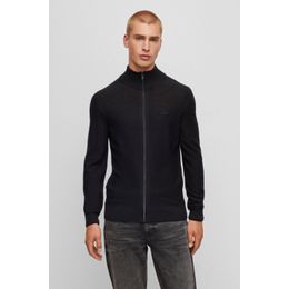 BOSS Orange Herren Strickjacke "Avac", schwarz, Gr. S, bestickt, unifarben, Strick, Obermaterial: 60% Schurwolle, 40% Polyacryl, Strickjacken, mit