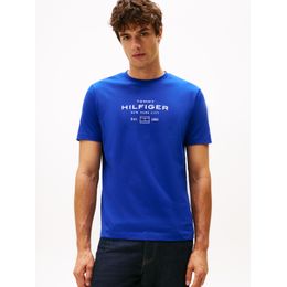 Tommy Hilfiger Herren T-Shirt "HILFIGER STACK GRAPHIC TEE", blau, Gr. XXXL, unifarben, Single Jersey, Obermaterial: 100% Baumwolle, Shirts, Regular