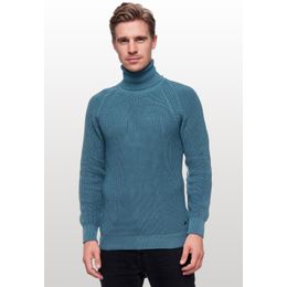 Rusty Neal Herren Rollkragenpullover, blau, Gr. S, unifarben, 50% Baumwolle, 50% Polyacryl, Pullover, mit kuscheligem Rollkragen