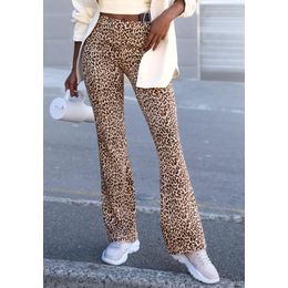 Buffalo Damen Leggings, Gr. 32, beige, Jersey, Obermaterial: 95% Baumwolle, 5% Elasthan, bedruckt, Hosen, in modischer Allover Leo-Optik