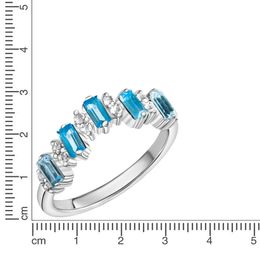 ZEEme Damen Fingerring "Silber 925 rhodiniert mit 12x Wei&szlig;topas + 5x Blautopas (beh.)", 058 (18,5), Silber 925 (Sterlingsilber), wei&szlig;, Silber 925