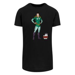 F4NT4STIC Damen T-Shirt "Long Cut Shirt 'Big Bang Theory Sheldon Superhero'", schwarz, Gr. M, Obermaterial: 100% Baumwolle, Shirts, Herren,Premium