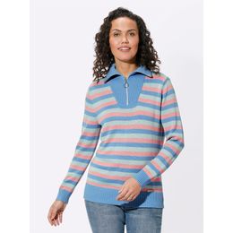 Casual Looks Damen Troyer "Troyer-Pullover", blau, Gr. 38, gemustert, gestreift, mehrfarbig, 50% Baumwolle, 50% Polyacryl, Pullover