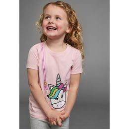 Kidsworld M&auml;dchen T-Shirt "f&uuml;r kleine M&auml;dchen", rosa, Gr. 128, bedruckt, Jersey, Obermaterial: 100% Baumwolle, Shirts, Kurzarm, basic geschnittene
