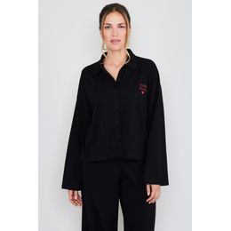 JOOP! JOOP JEANS Damen Pyjamaoberteil "After Dark (JOOP Jeans)", Gr. XXL, schwarz, Jersey, Obermaterial: 95% Baumwolle, 5% Elasthan, Shirts, Knopfleiste,