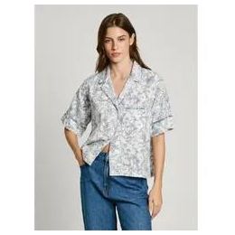 Pepe Jeans f&uuml;r Damen. PL305025 Bluse Doris Wei&szlig; (XS), Blau, L&auml;ssig, Leinen, Kurzarm