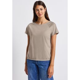 Street One Damen T-Shirt, beige, Gr. 42, unifarben, Web, 100% Baumwolle, Shirts, aus reiner Baumwolle