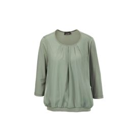 GOLDNER Damen Kurzarmbluse "Kurzgröße Chiffon-Shirt mit 3/4-Arm, Rundhals"baummoos, Gr. 19, Obermaterial: 95% Viskose CV. 5% Elasthan EL., Blusen