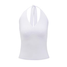 Aniston CASUAL Damen Neckholdertop, wei&szlig;, Gr. 46, unifarben, Single Jersey, Obermaterial: 95% Viskose, 5% Elasthan, Tops, mit Tr&auml;gern zum Knoten
