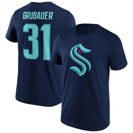 Fanatics Damen T-Shirt "Fanatics Shirt Seattle Kraken N&N Graphic Grubauer 31", blau, Gr. L, 100% Baumwolle, Shirts