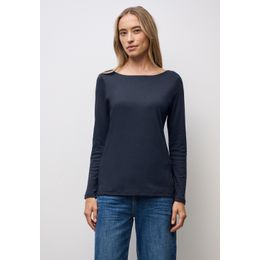 Langarmshirt Street One, Damen, Gr. 36, tiefblau, Web, 50% Baumwolle, 50% Modal, unifarben, normal normal, U-Boot-Ausschnitt, normaler Saum, Shirts Langarmshirt, in Unifarbe