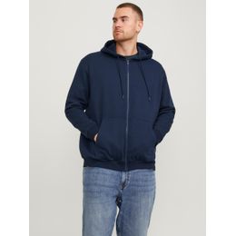 Jack & Jones PlusSize Herren Kapuzensweatjacke "JJEBRADLEY mit Kapuze und weichem Innenmaterial", blau, Gr. XXXL, JACK & JONES PLUSSIZE, unifarben, angeraute Sweatware,