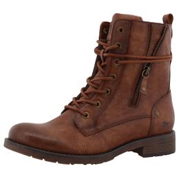 Mustang Shoes Damen Winterstiefelette "Elfi", Gr. 37, braun, Lederimitat, used, Schuhe, Winterstiefel mit Rei&szlig;verschluss und markanter Schn&uuml;rung