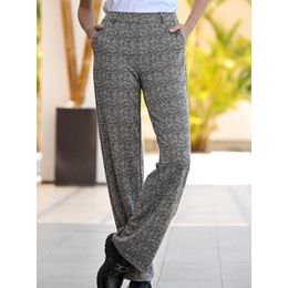 Heine Damen Jerseyhose, schwarz, Gr. 42, gemustert, mehrfarbig, 81% Polyester, 18% Viskose, 1% Elasthan, Hosen