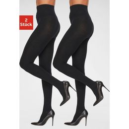 Lavana Damen Strickstrumpfhose "Rippenstr&uuml;mpfhose mit breiter Rippe", Gr. 48, schwarz, Obermaterial: 83% Baumwolle, 15% Polyamid, 2% Elasthan,