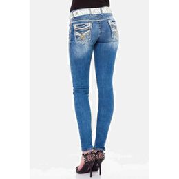 Cipo & Baxx CIPO & BAXX Damen Slim-fit-Jeans "Jeans", blau, Basic, Gr. 26, unifarben, 93% Baumwolle, 5% Polyester, 2% Elasthan, Jeans, mit Stickereien auf den