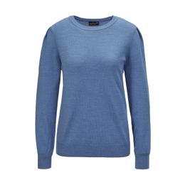 GOLDNER Damen Strickpullover "Kurzgr&ouml;&szlig;e Weicher Strickpullover mit modernen Ballon&auml;rmeln", blau, Gr. 25, Obermaterial: 70% Polyacryl PAN. 30%