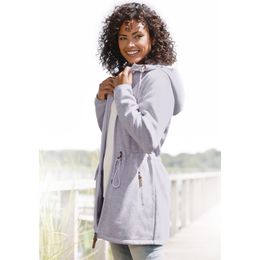 Lascana Damen Strickfleecejacke, lila, Gr. 44, unifarben, Strick, Obermaterial: 100% Polyester, Jacken, mit Kapuze