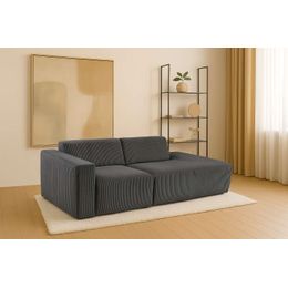 2-Sitzer Home Affaire "Noord mit Kedernaht, Breite 227 cm", grau (dunkelgrau), B:227cm H:71cm T:96cm, 94% Polyester; 6% Nylon, Sofas, Cord, Struktur, Webstoff, mit Wellenunterfederung, Massivholzrahmen