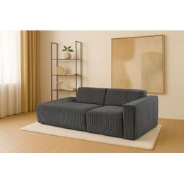 2-Sitzer Home Affaire "Noord mit Kedernaht, Breite 227 cm", grau (dunkelgrau), B:227cm H:71cm T:96cm, 94% Polyester; 6% Nylon, Sofas, Cord, Struktur, Webstoff, mit Wellenunterfederung, Massivholzrahmen
