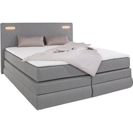 Boxspringbett Collection AB "Ninoni", grau (hellgrau), B:195cm L:210cm, Komplettbetten, inkl. Bettkasten, Topper und wahlweise mit LED-Beleuchtung
