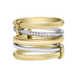 Fossil Damen Fingerring "Schmuck JEWELRY ALL STACKED UP TWO-TONE PRESTACK RING", 15,5, Edelstahl, 15,6mm, gelb, Edelstahl, Fingerringe, mit Glasstein