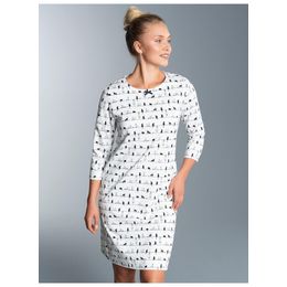 TRIGEMA Damen Nachthemd "TRIGEMA 3/4 Arm Nachthemd mit Katzenmotiv", Gr. XXXL, weiß, 100% Baumwolle, Basic, Kleider