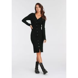 Laura Scott Damen Longstrickjacke, schwarz, Gr. 44, clean, unifarben, Rippstrick, Obermaterial: 80% Viskose, 20% Polyamid, Strickjacken, aus