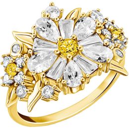 Thomas Sabo Damen Fingerring "Lovely Daisy Bouquet-Cocktail-Ring", 56, Silber 925 (recycelt), 1,5mm, gold, Silber 925 (recycelt), Fingerringe, mit