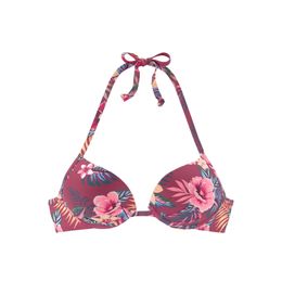 s.Oliver Damen Push-Up-Bikini-Top "Marika", rot, Gr. 34, bedruckt, floral, Microfaser, Polyamid, Bikini-Oberteile, bedruckt