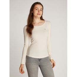 Tommy Hilfiger Damen Langarmshirt "SLIM 5X2 RIB O-NK LS", beige, Basic, Gr. XL, unifarben, Rippware, Obermaterial: 95% Viskose, 5% Elasthan, Shirts,
