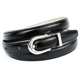 Anthoni Crown Damen Lederg&uuml;rtel, schwarz, Gr. 90, unifarben, Leder, G&uuml;rtel, in schmaler Form mit Ton in Ton Steppung