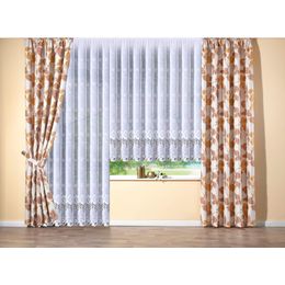Gardine, B:300cm H:245cm, wei&szlig;, Stickereien Plauen, Sabl&eacute;, Polyester, Gardinen, "Rebe"