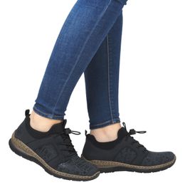 Rieker Damen Slip-On Sneaker, Gr. 41, schwarz, Lederimitat, Textil, Schuhe, Schlupfschuh, Freizeitschuh, Halbschuh mit praktischen Anziehlaschen