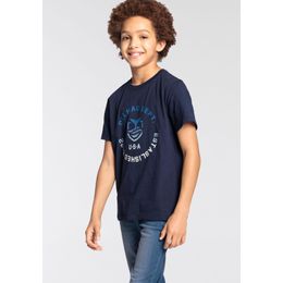 DELMAO Jungen T-Shirt "mit Logo-Print f&uuml;r Jungen", blau, Gr. 152, bedruckt, Single Jersey, Obermaterial: 100% Baumwolle, Shirts, Kurzarm,
