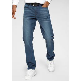 H.I.S. H.I.S Herren Slim-fit-Jeans "FLUSH", blau, Gr. 30, Abriebeffekte, Denim/Jeans, Obermaterial: 76% Baumwolle, 16% Polyester, 7% Viskose, 1% Elasthan,
