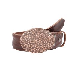 Damen Lederg&uuml;rtel, braun, Gr. 95, RETTUNGSRING G&Uuml;RTEL, unifarben, Leder, G&uuml;rtel, mit austauschbarer Schlie&szlig;e &raquo;Oval Nieten Kupfer&laquo;