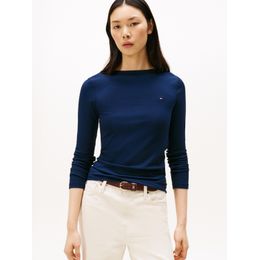 Tommy Hilfiger Damen Langarmshirt "SLIM 5X2 RIB BOAT-NK LS mit U-Boot Ausschnitt und Rippstruktur", blau, Gr. XS, unifarben, Single Jersey,