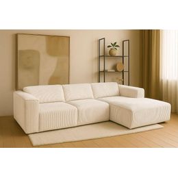 Ecksofa Home Affaire "Noord mit Kedernaht, Breite 281 cm, L-Form", beige (cream), B:281cm H:71cm T:161cm, 92% PES, 8% NY, Sofas, Ecksofa, Cord, Struktur, Webstoff, mit Wellenunterfederung, Massivholzrahmen