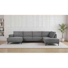 Wohnlandschaft OTTO HOME "XXL Sofa Oland, Struktur, Flachgewebe, Luxus-Microfaser, Boucle", braun (hellbraun), B:345cm H:85cm T:210cm, Struktur weich (100% Polyester);Luxus-Microfaser (100% Polyester);Webstoff (100% Polyester), Sofas, Wohnlandschaft, U-Form, 345 cm, Wellenunterfederung, Skandi-Design, Metallf&uuml;&szlig;e