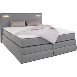 Boxspringbett Collection AB "Ninoni", grau (hellgrau), B:215cm L:210cm, Komplettbetten, inkl. Bettkasten, Topper und wahlweise mit LED-Beleuchtung