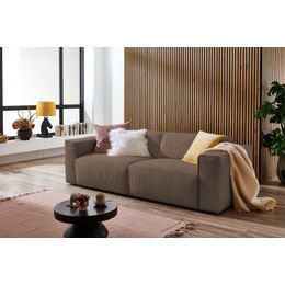 3-Sitzer Home Affaire "Noord mit Kedernaht, Breite 232 cm", braun, B:232cm H:71cm T:96cm, 94% Polyester; 6% Nylon, Sofas, Cord, Struktur, Webstoff, mit Wellenunterfederung, Massivholzrahmen