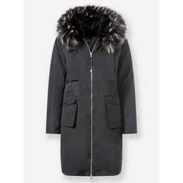 Heine Damen Wintermantel, schwarz, Gr. 44, unifarben, unifarben mit Farbeinsatz, unifarben mit Farbeinsätzen, 100% Polyester, Fellimitat:100%