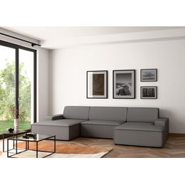 Wohnlandschaft Trendmanufaktur "Graz, wahlweise mit Sitzvorschub und Bettkasten, U-Form, Breite 329 cm", grau (anthrazit), B:329cm H:73cm T:162cm, 100% Polyester, Sofas, Wohnlandschaft, in Cord-, haustierfreundlichem LEO Struktur- oder LUMOS-3D-Bezug